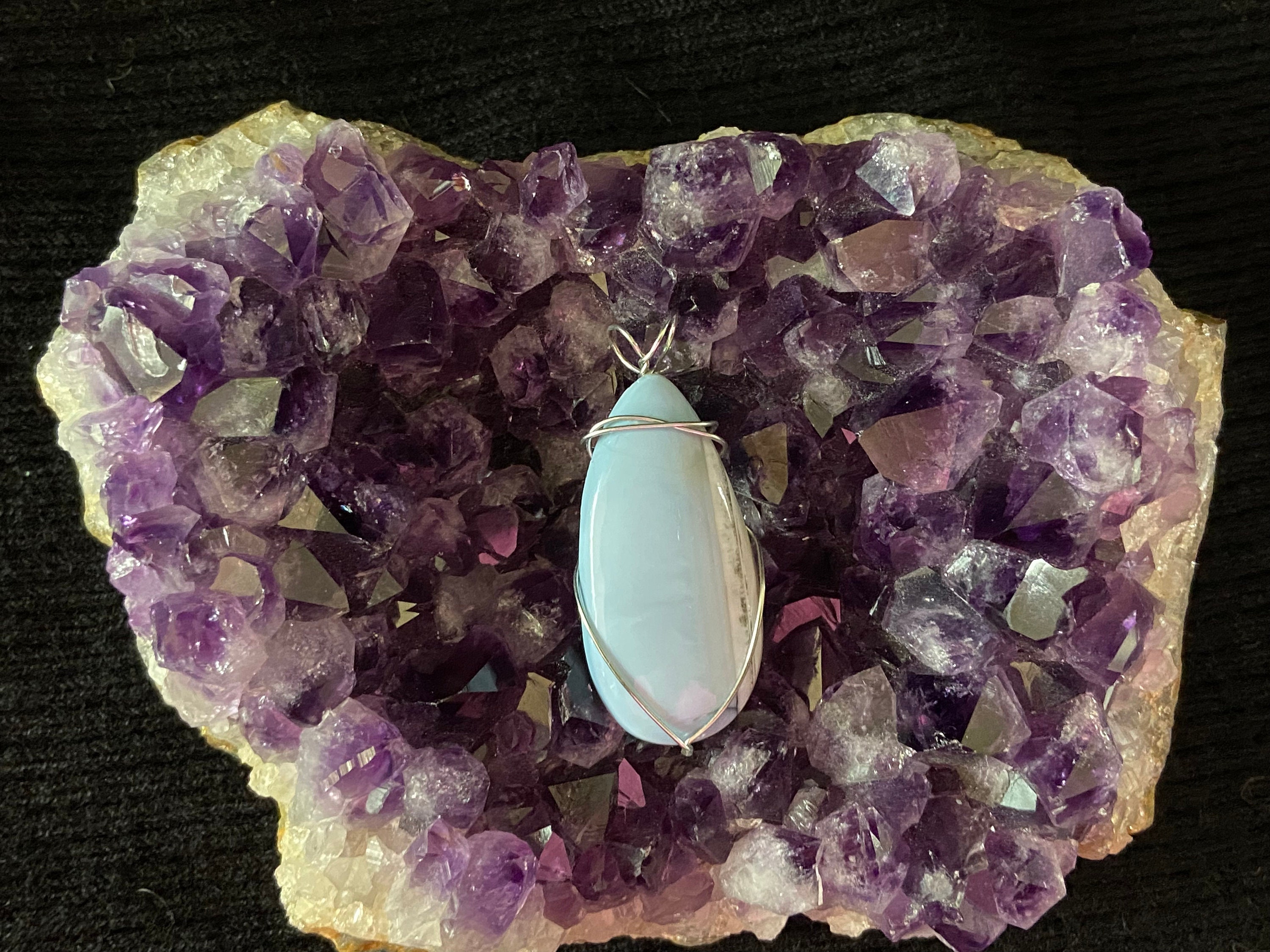 Striking Blue Common Opal Wire-wrapped Pendant - Etsy