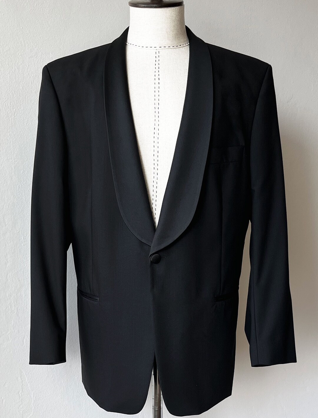 VINTAGE Italian Wool Super 100's Tuxedo Satin Shawl Collar Men's ...