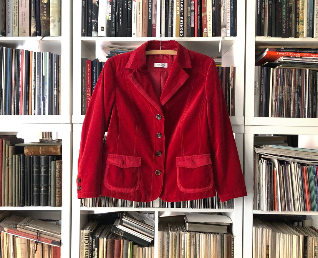 VINTAGE Women's Velvet Cotton and Satin Trimmings Red Blazer Jacket by ...