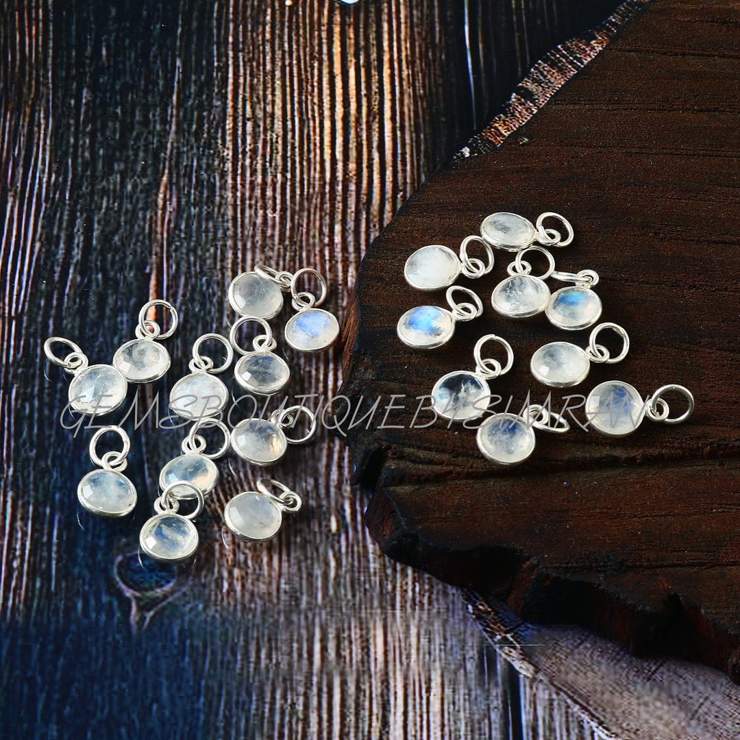 2/4pieces~ Rainbow Moonstone Coin Shape Tiny Sterling Silver Pendants ...