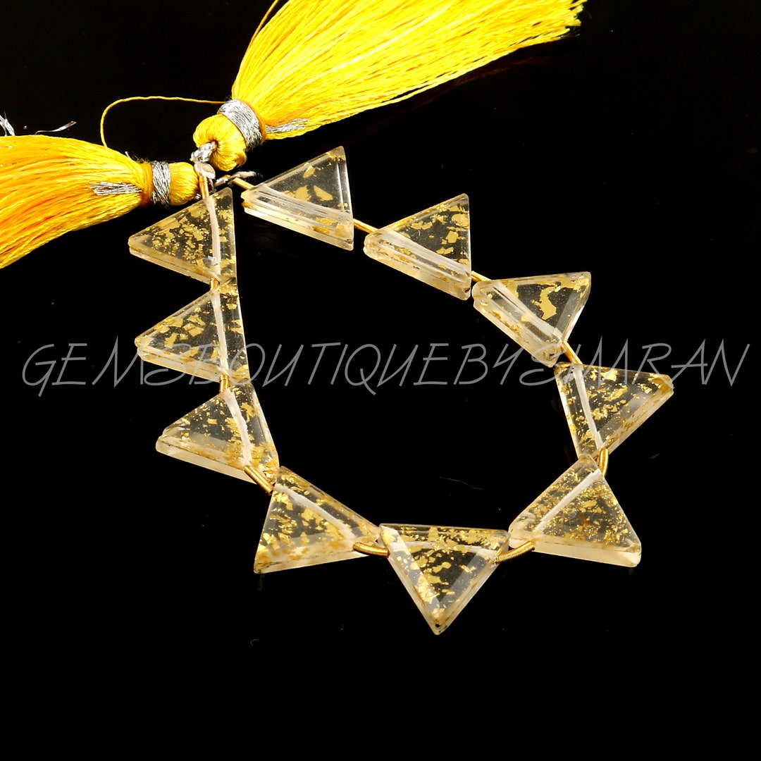 10 Pieces~~24k Gold Foil-crystal Doublet Triangle Shape Beads~~24k Gold ...
