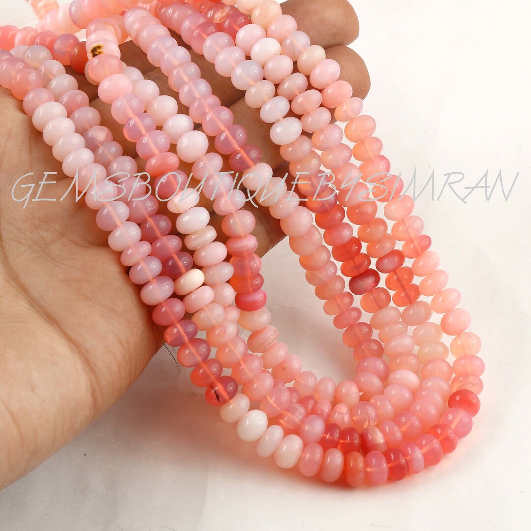 16 Inches~ Shaded Pink Opal Smooth Rondelle Beads~~ Ombre Pink Opal ...