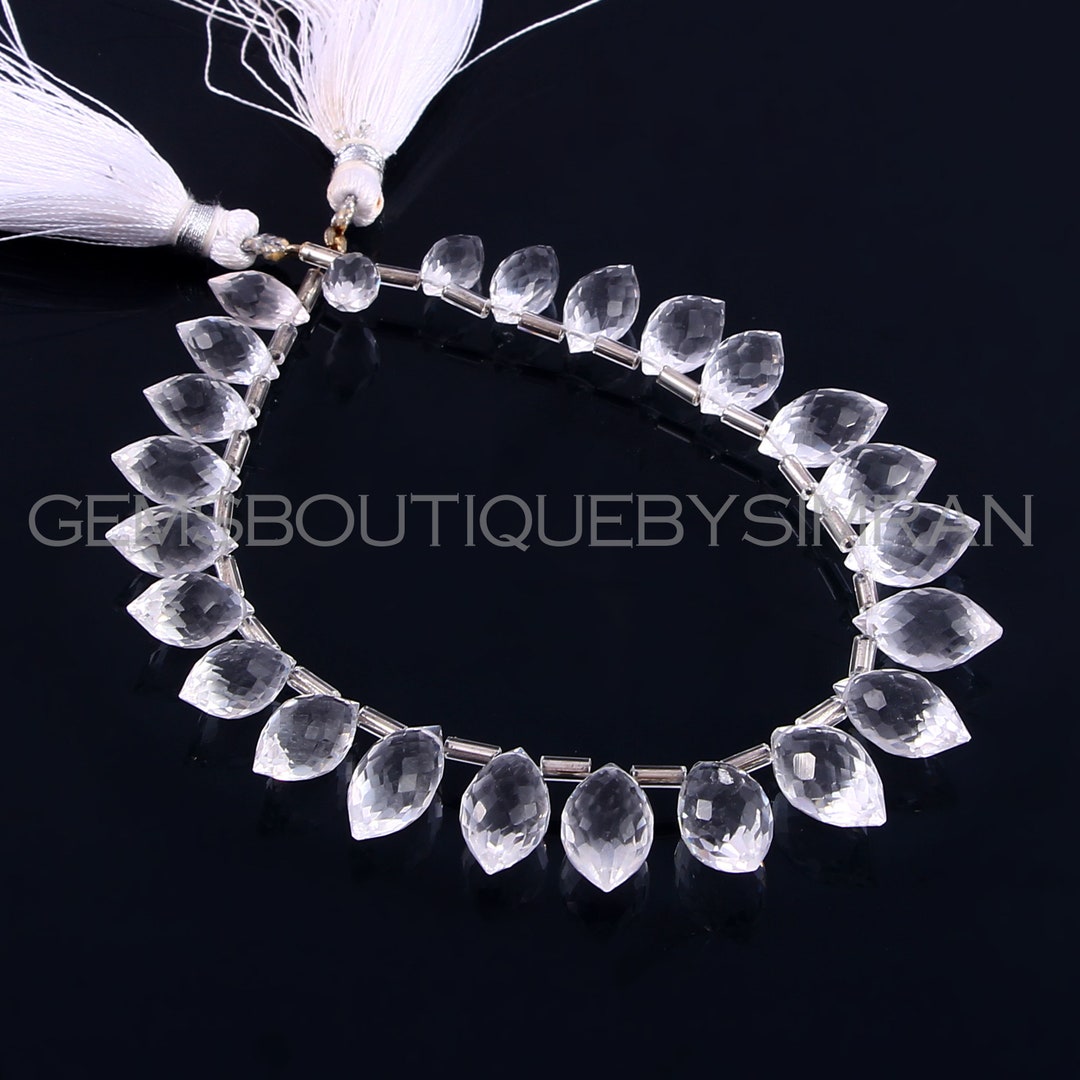 8 Inches Long Strand Crystal Quartz Faceted Drops, Crystal Quartz Drops ...