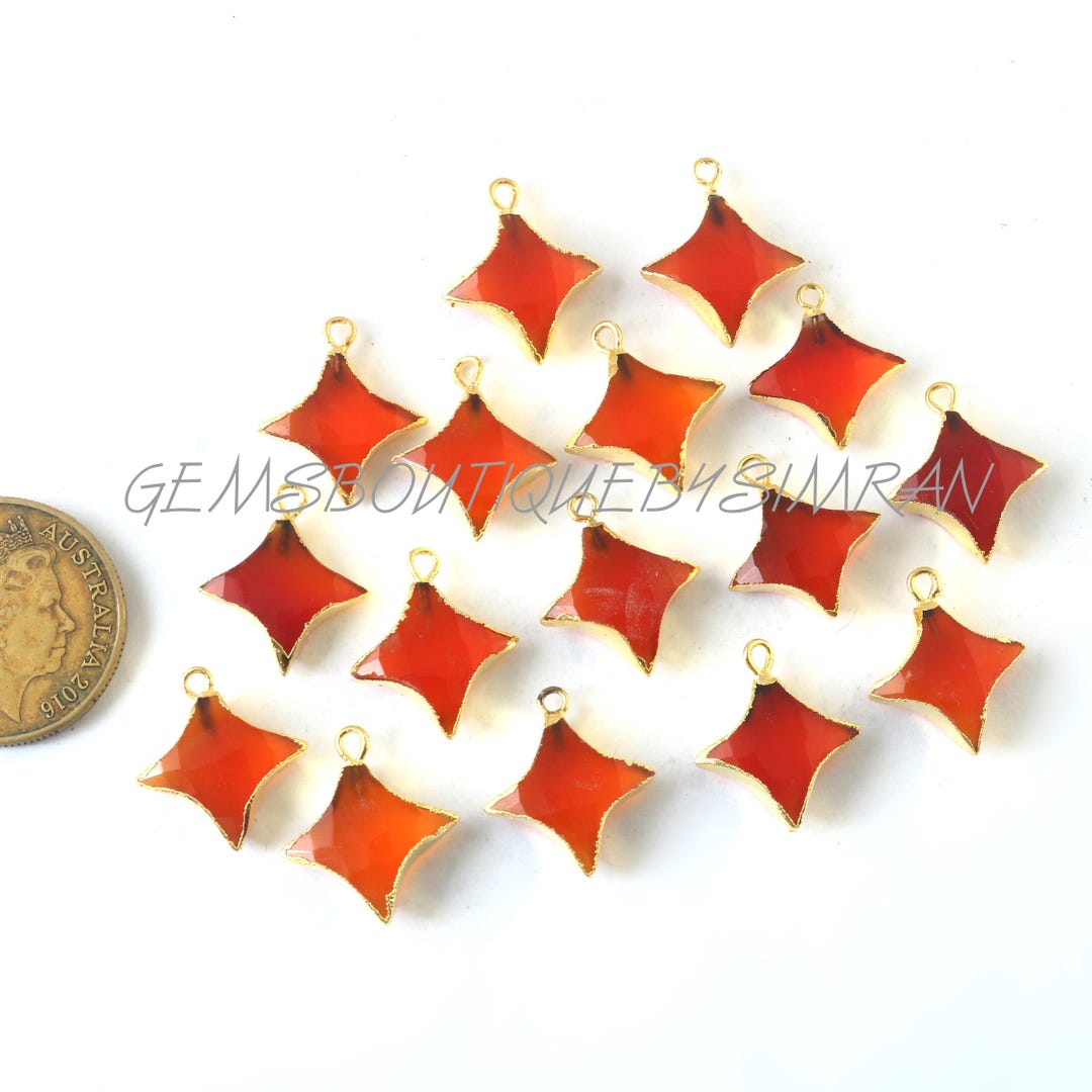 A Pair~~carnelian Carved Ninja Star Electroplated Charm~~carnelian ...