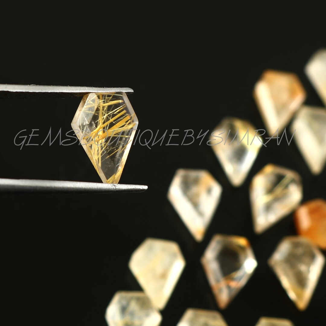 10 Pieces~~golden Rutile Quartz Fancy Slice Cut Gemstone~~golden Rutile ...