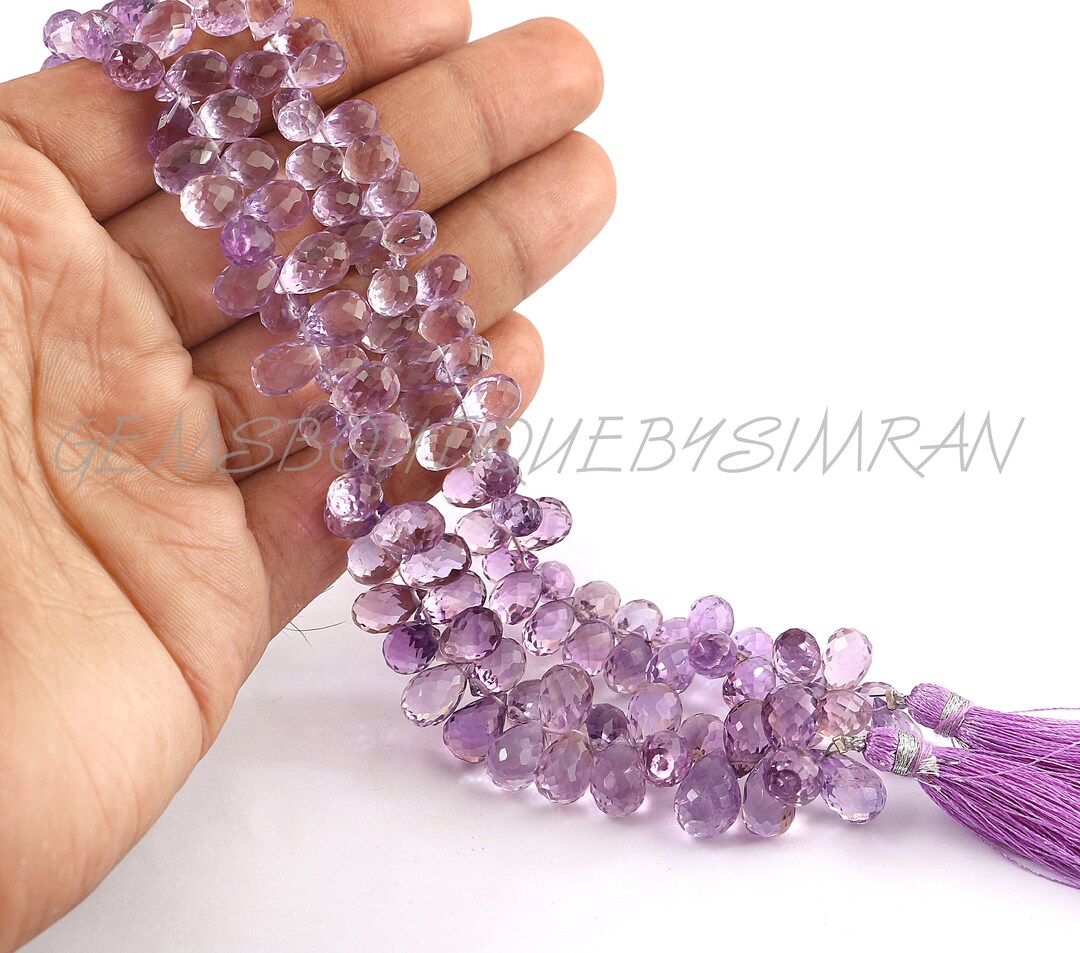8 Inches Long Strand Brazil Pink Amethyst Faceted Drops~~ Pink Amethyst ...