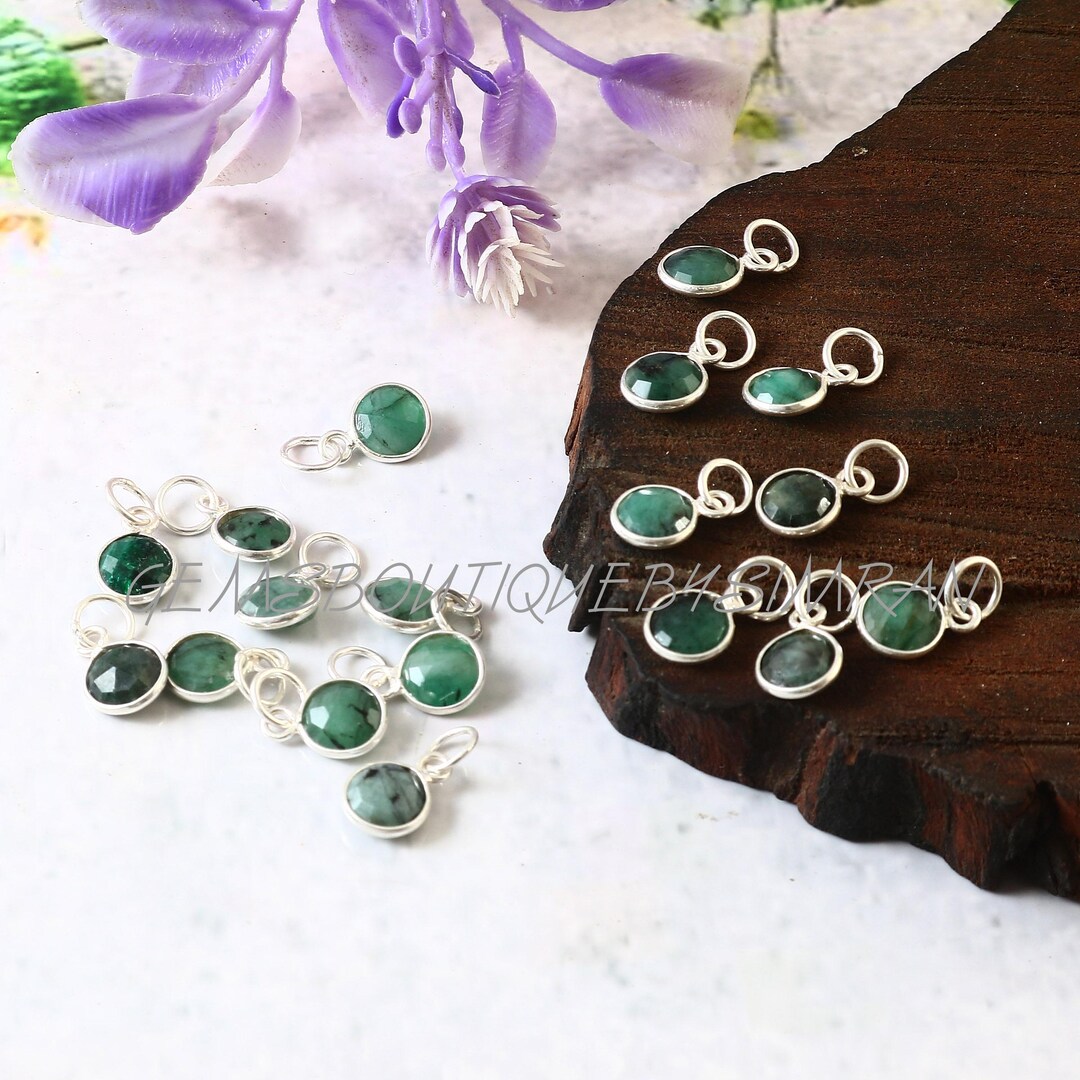 2/4pieces ~emerald Coin Shape Tiny Sterling Silver Pendants~sterling ...