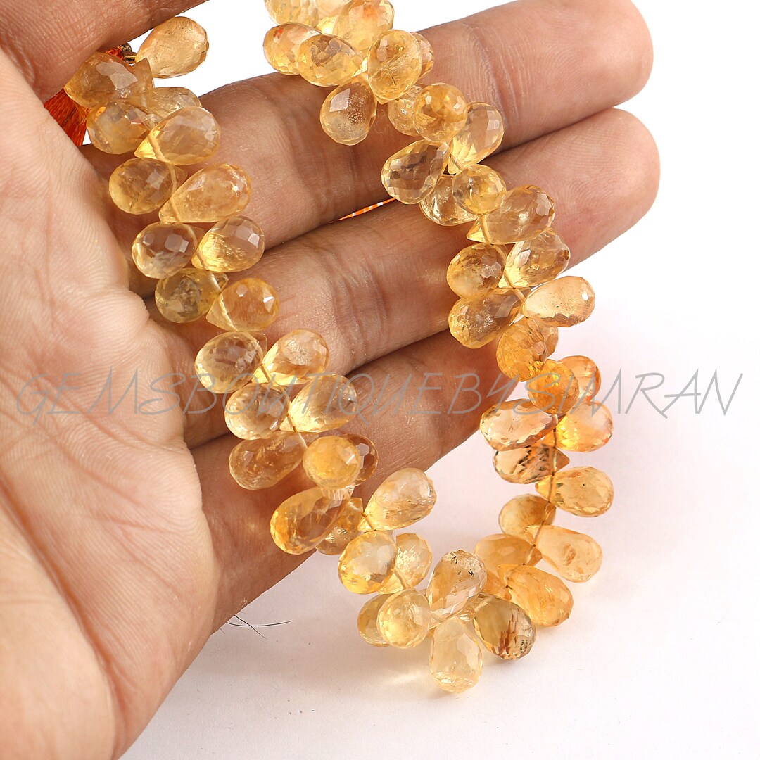 8 Inches Long Strand Citrine Faceted Drops~~ Citrine Drops Briolettes ...