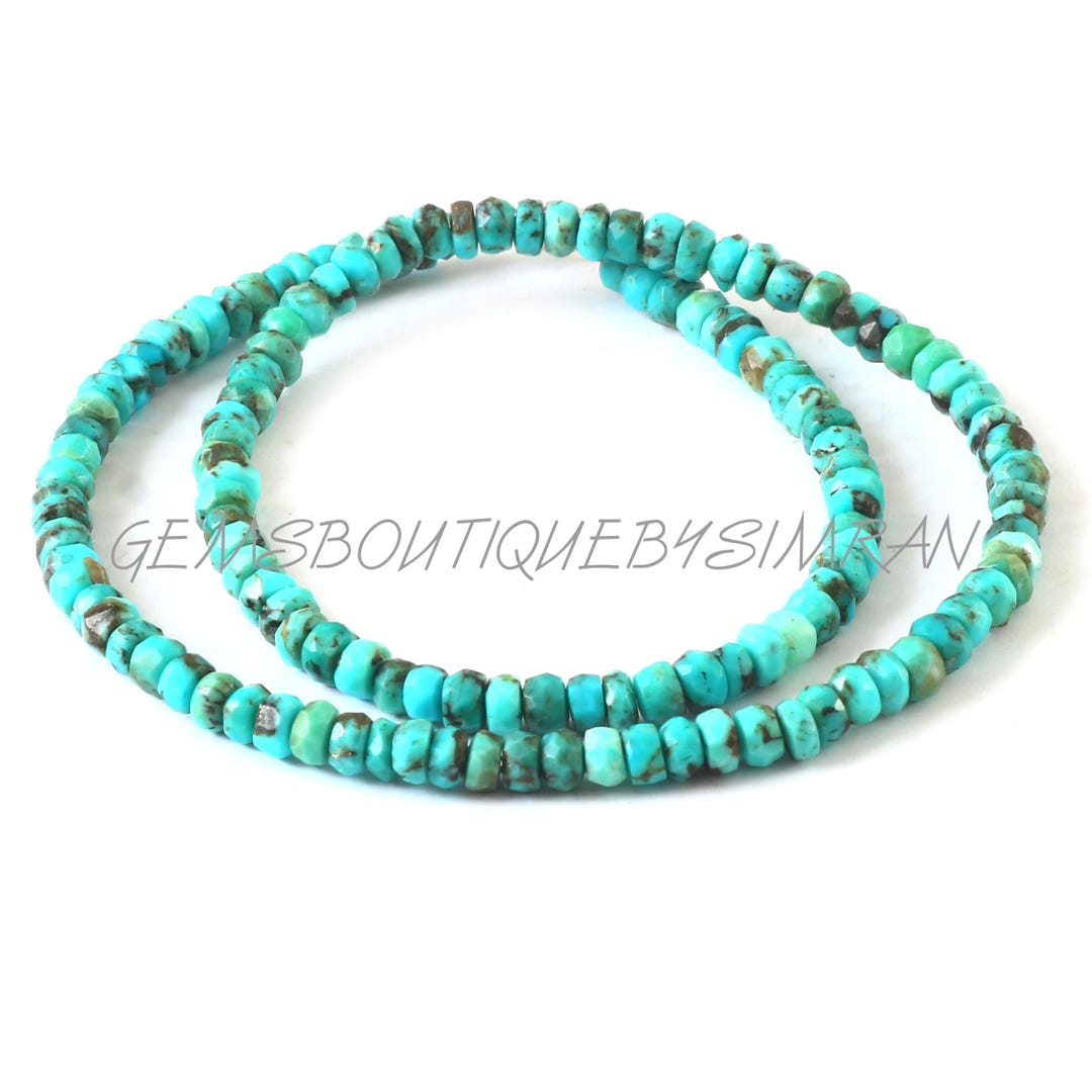 Natural Arizona Turquoise Faceted Rondelle Beads Necklace~~turquoise ...