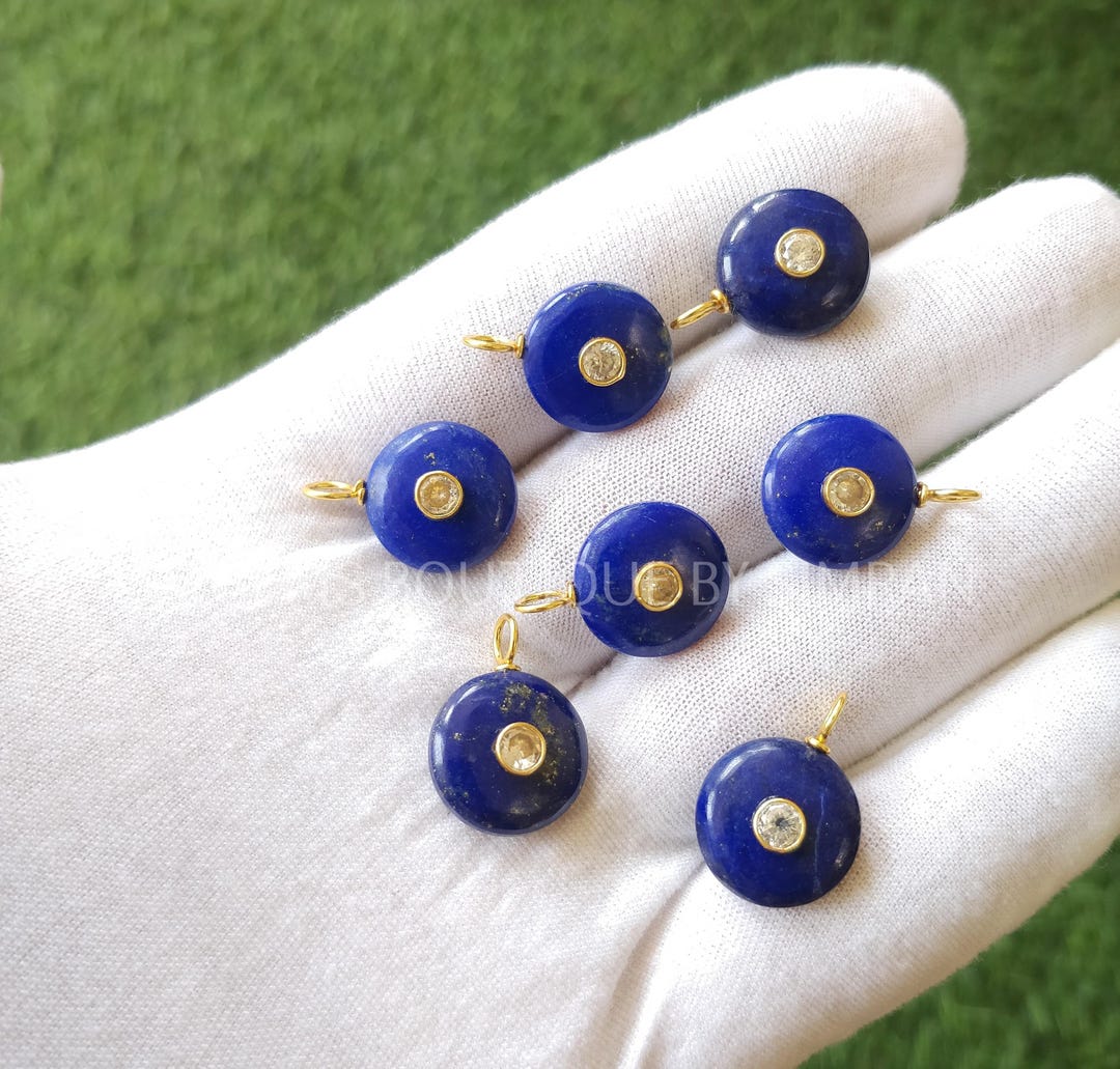 1 Piece~~lapis Round Shape Sterling Silver Pendant~~lapis Inlay ...