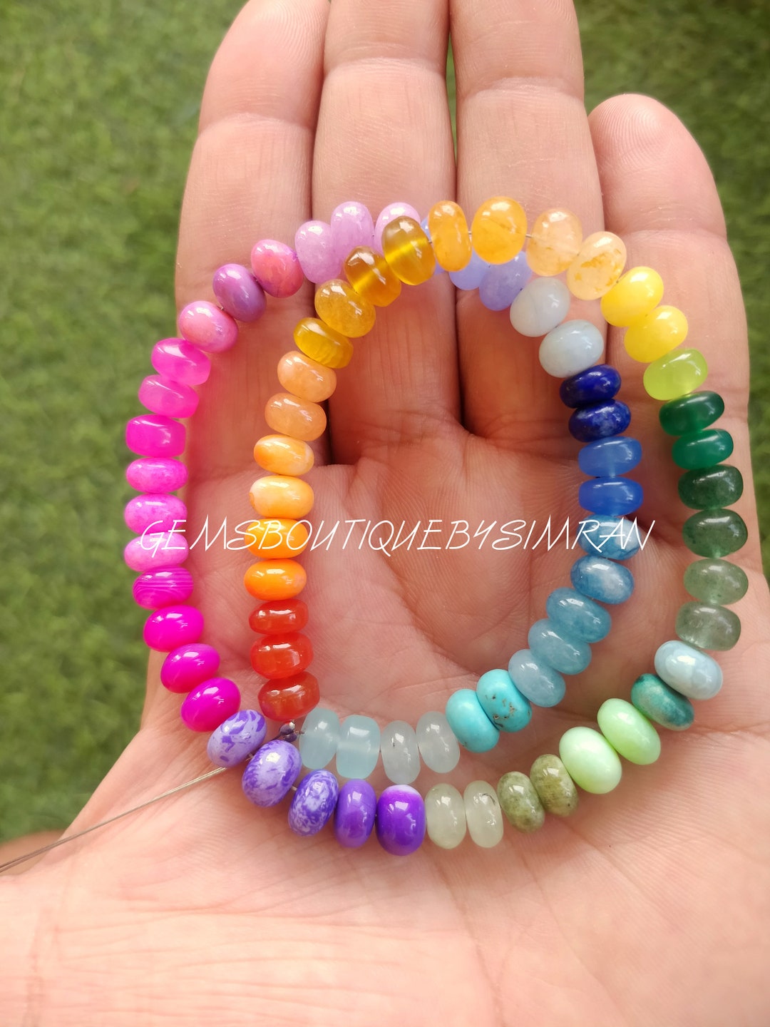 16 Inches~rainbow Color Multi Gemstone Smooth Rondelle Beads~candy ...