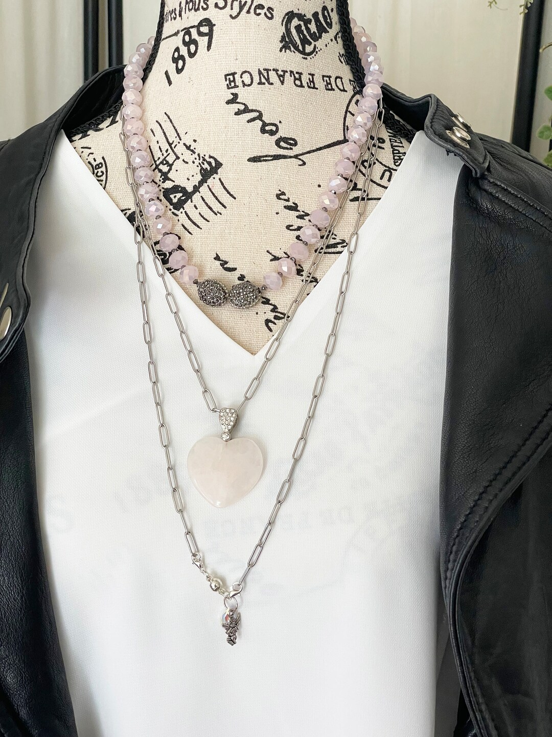 Pink Quartz Heart Triple Play Pendant Necklace - Etsy
