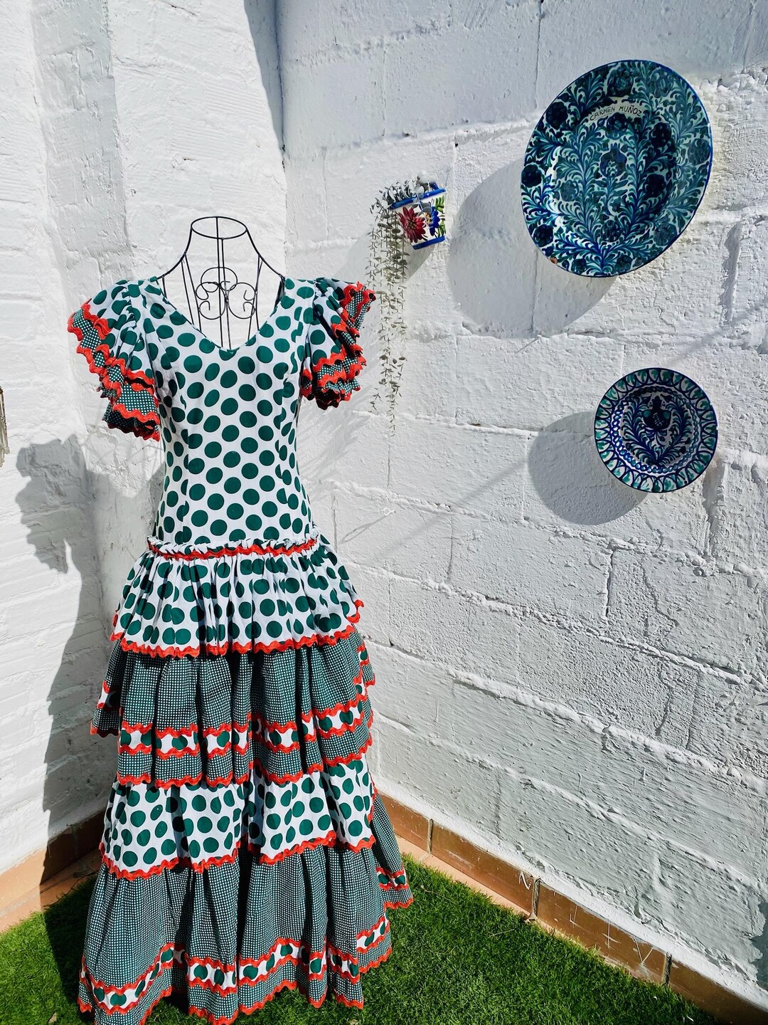 Waist 26" Vintage Authentic Spanish Flamenco Dress Gypsy Frida Cosplay ...