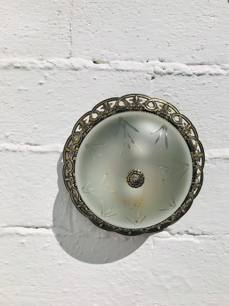 14" Antique Flush Mount Ceiling Light Fixture Frosted Etched Glass ...