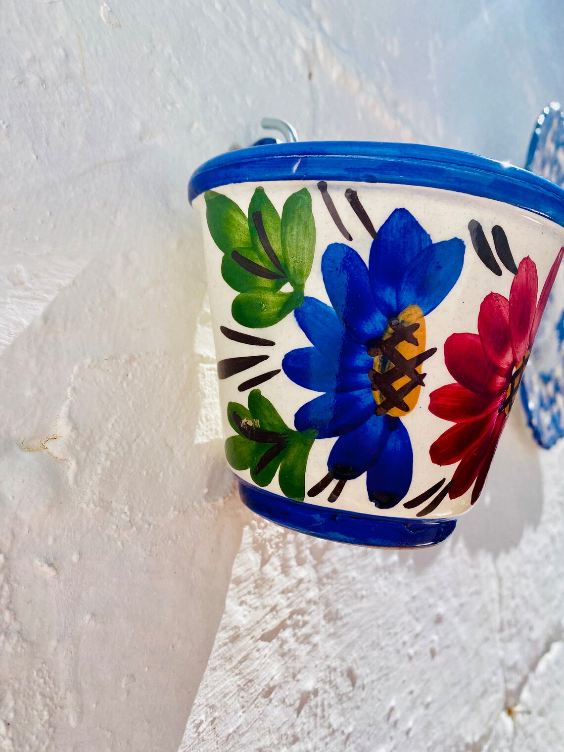 Spanish Talavera Pottery Wall Hanging Ceramic Planter Floral Spain Blue ...