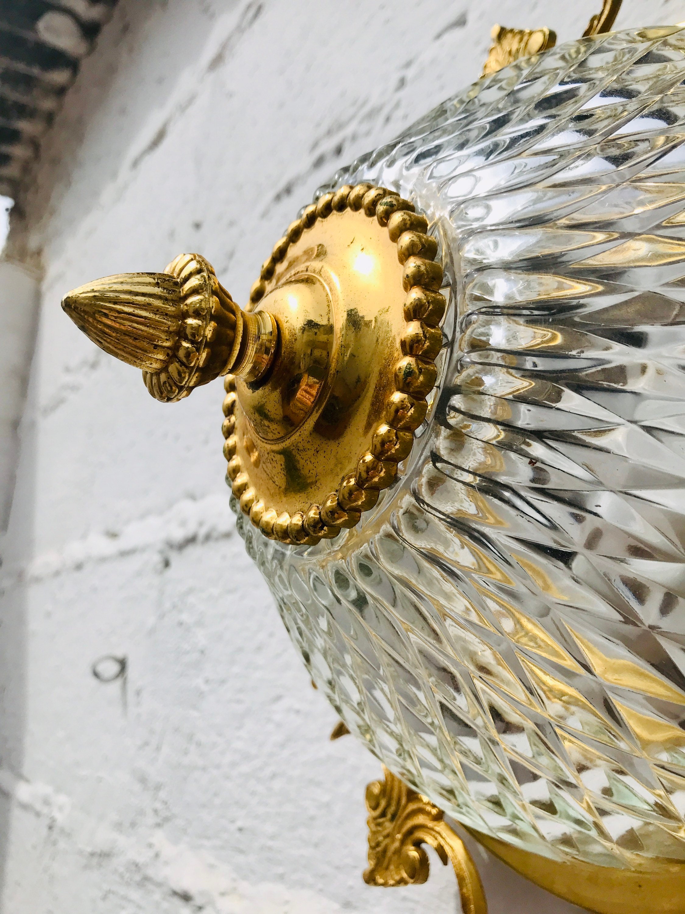14 X 8 Antique, Golden, Brass, Bronze, Cut Crystal, Flush Mount ...