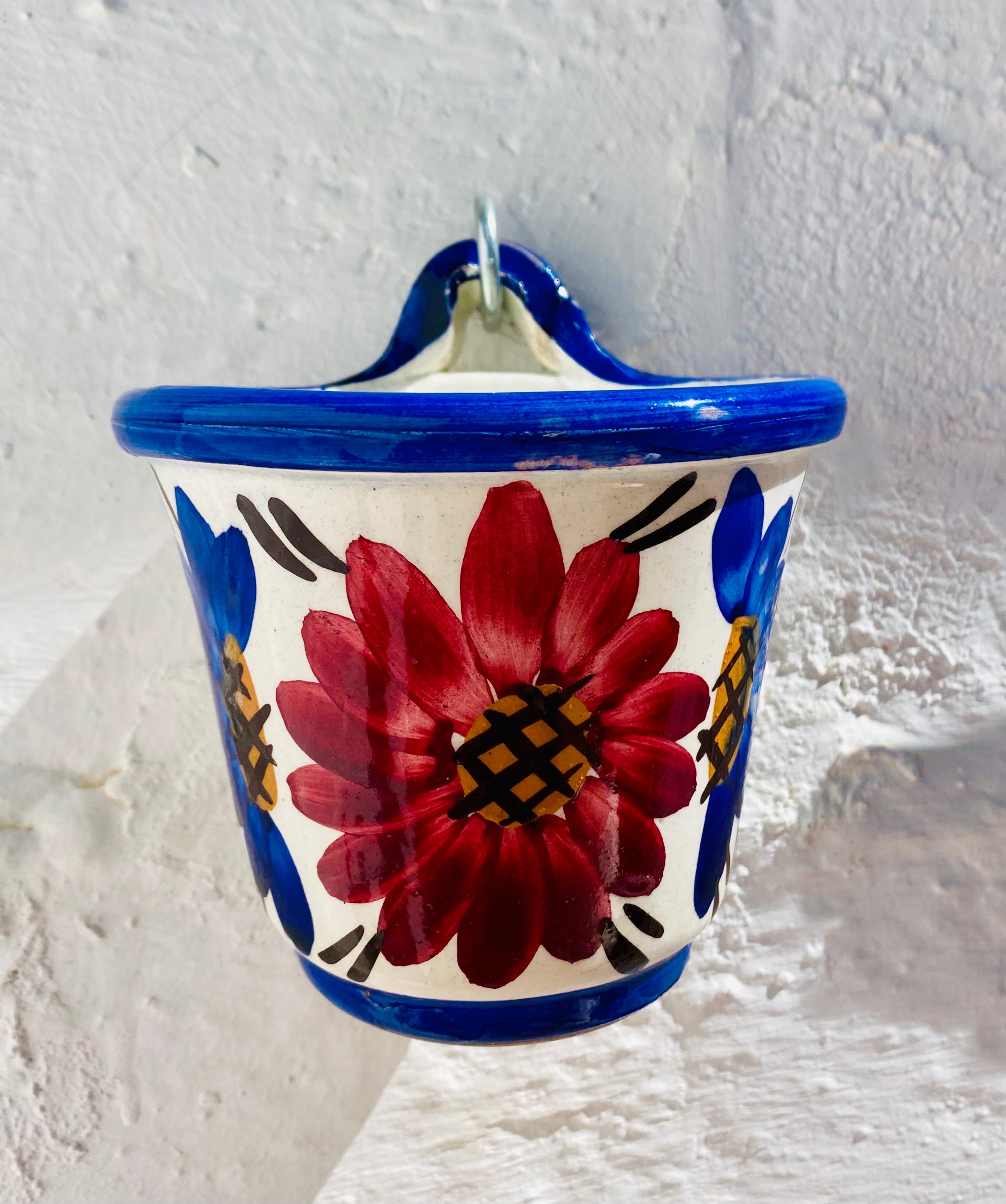 Spanish Talavera Pottery Wall Hanging Ceramic Planter Floral Spain Blue ...