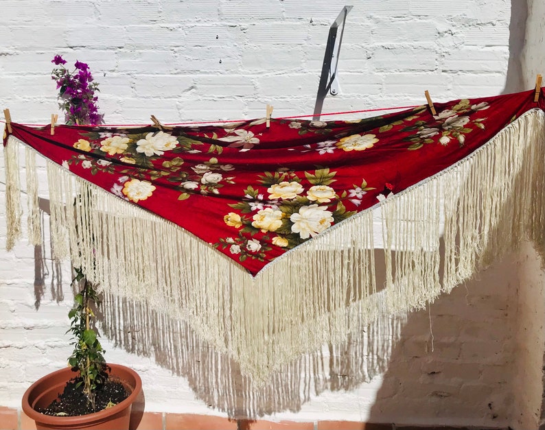 Antique Silk Red Floral Spanish Flamenco Shawl Piano Shawl - Etsy