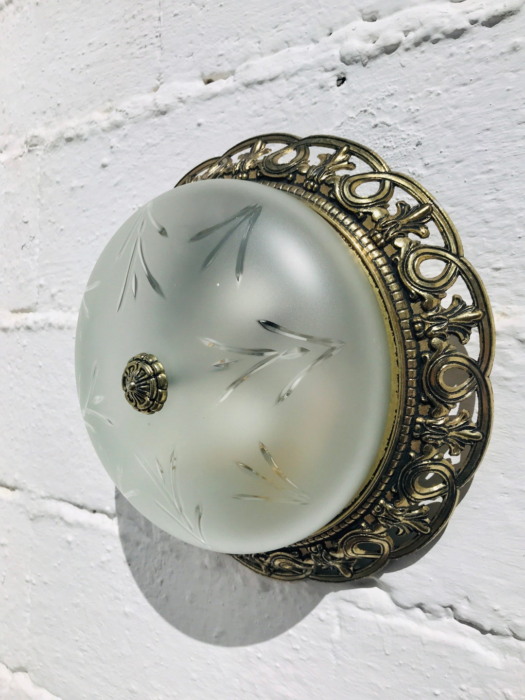 14" Antique Flush Mount Ceiling Light Fixture Frosted Etched Glass ...