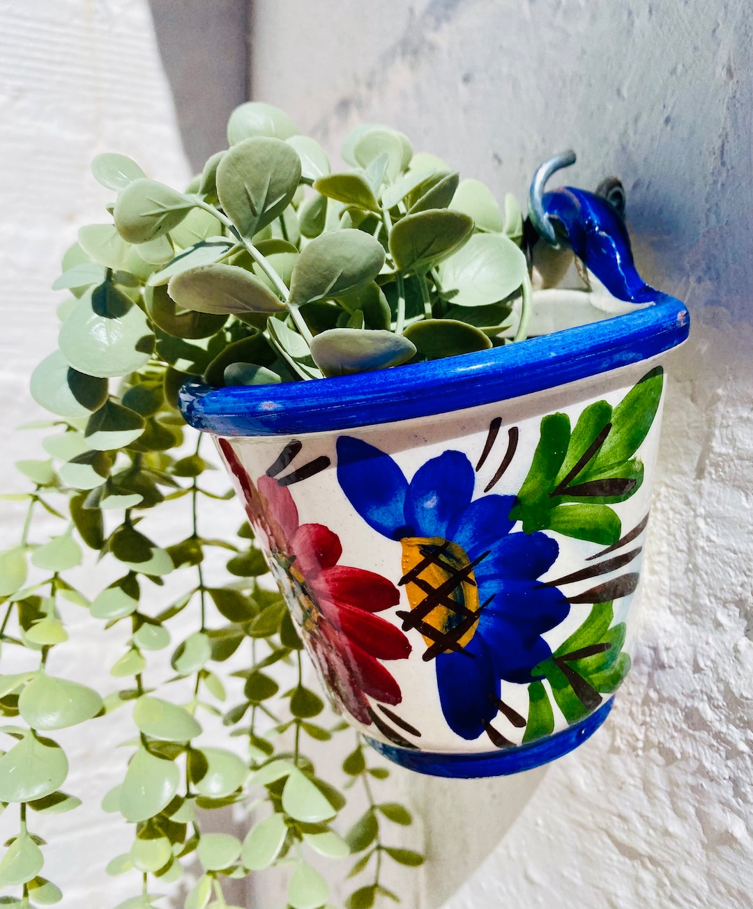 Spanish Talavera Pottery Wall Hanging Ceramic Planter Floral Spain Blue ...