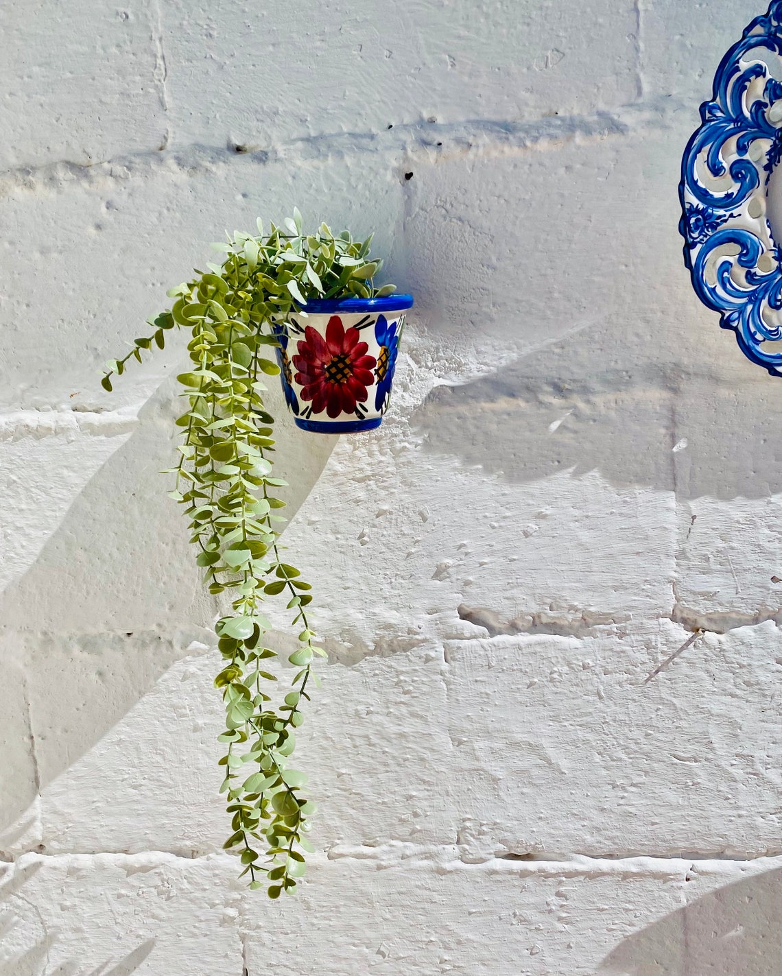 Spanish Talavera Pottery Wall Hanging Ceramic Planter Floral Spain Blue ...