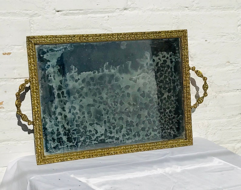 22" Antique Bronze Vanity Tray and Wall Mirror, Rectangular, Baroque ...