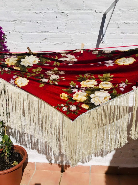 Antique Silk Red Floral Spanish Flamenco Shawl Piano Shawl - Etsy