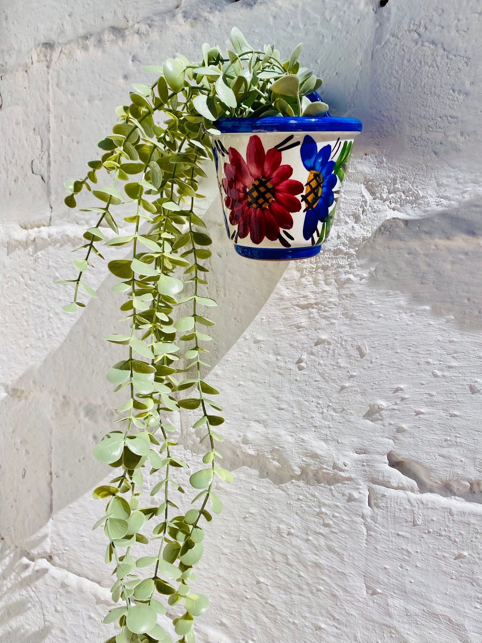 Spanish Talavera Pottery Wall Hanging Ceramic Planter Floral Spain Blue ...