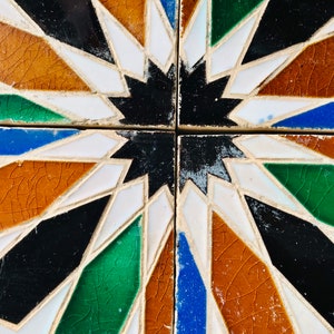 4 ANTIQUE CERAMIC TILES, Spanish Talavera Alhambra Mensaque Rodríguez ...