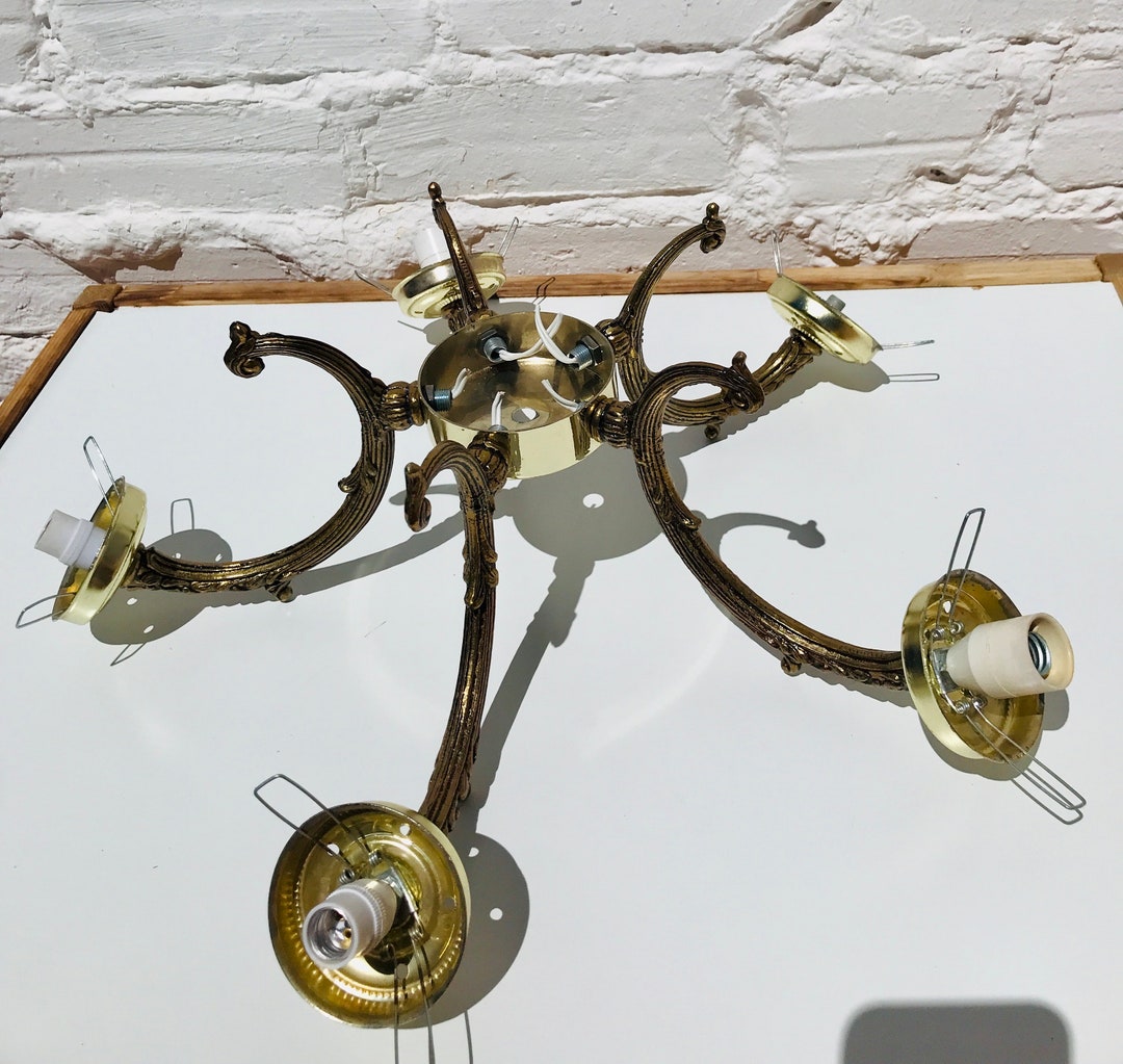 5 Antique Brass Chandelier ARMS W/ Wireway, Parts Restore Repair ...