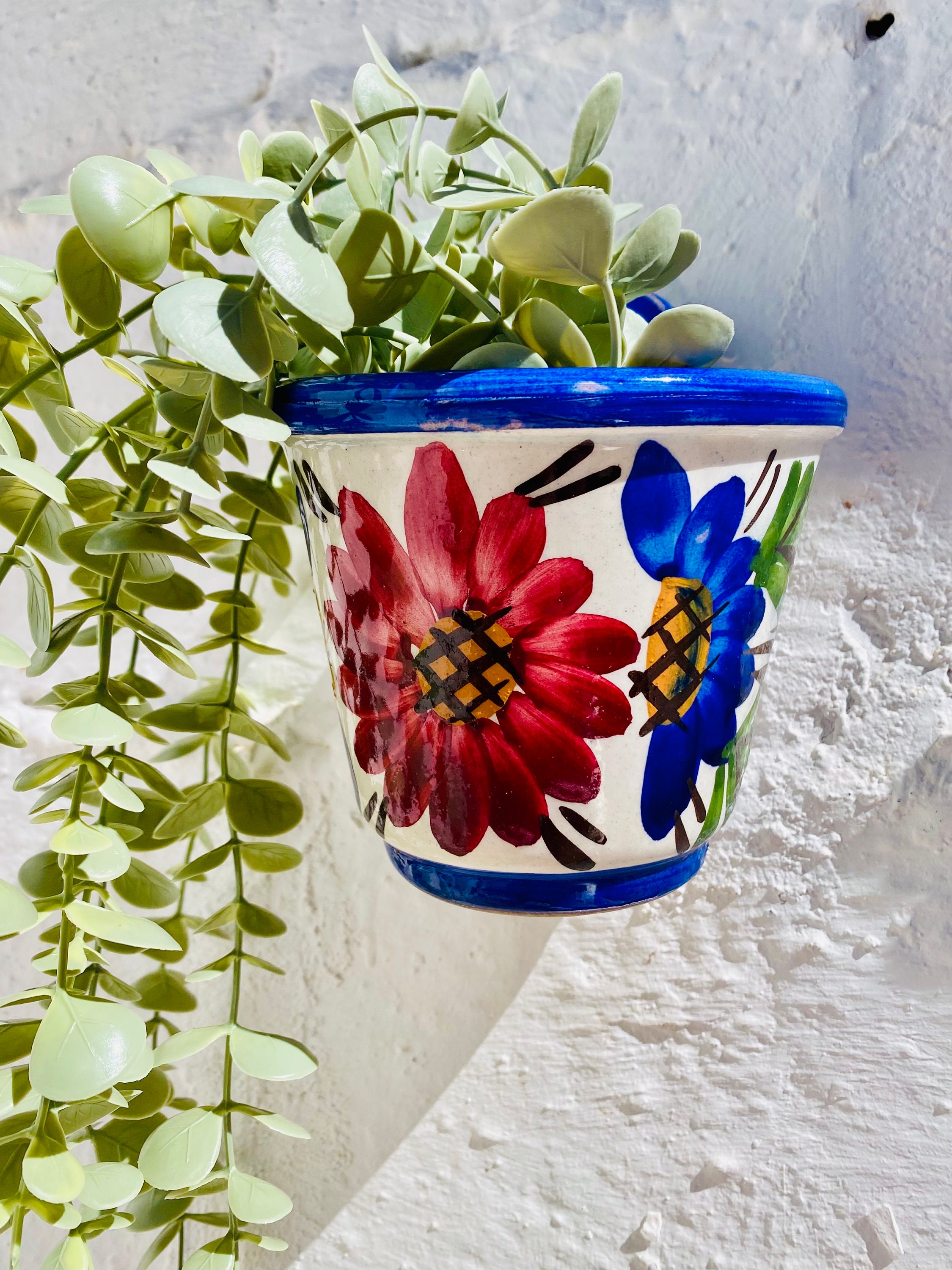 Spanish Talavera Pottery Wall Hanging Ceramic Planter Floral Spain Blue ...