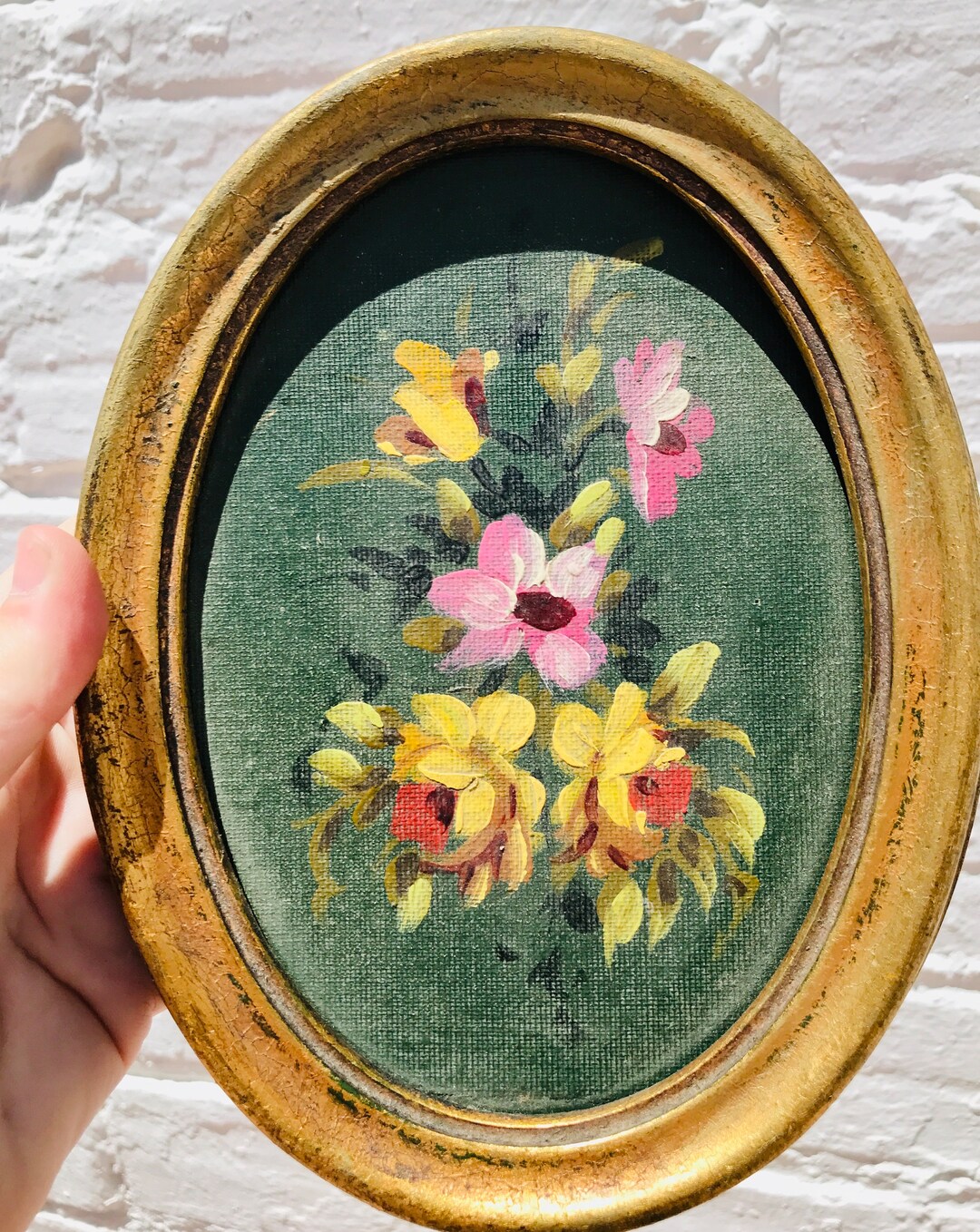 Antique Impressionist Floral Oil Painting: Oval Giltwood Frame (8.25 ...