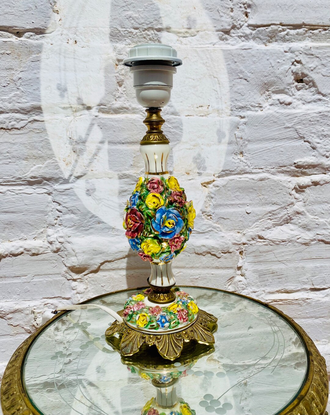 Antique Capodimonte Table Lamp, Porcelain, Manises, Floral, Cast Bronze ...