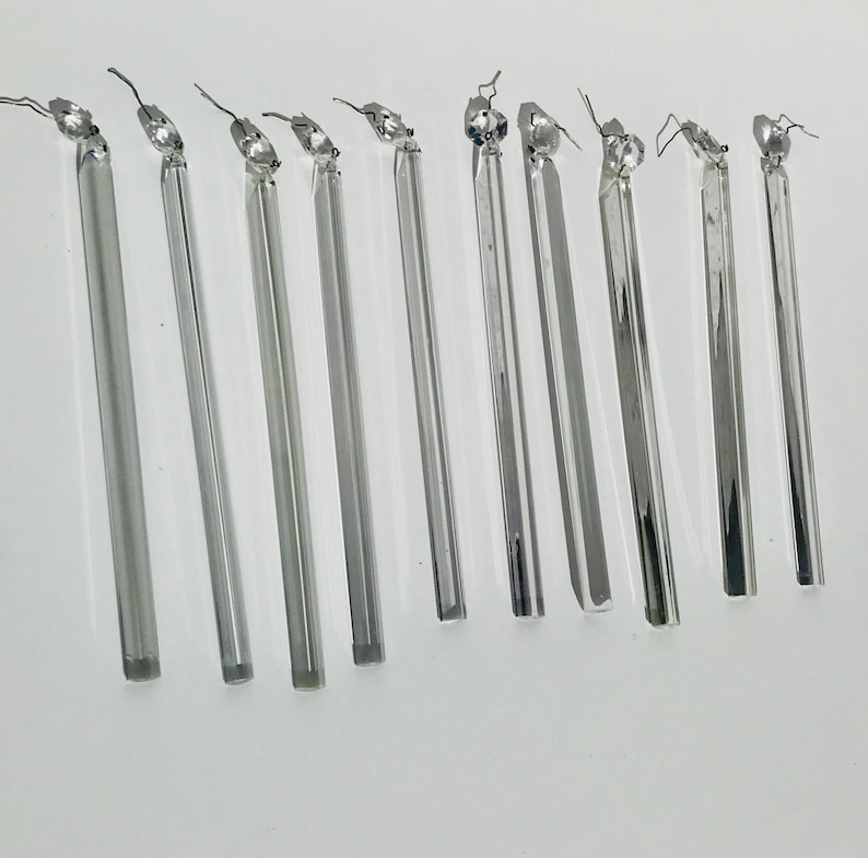 10 Long Clear Glass Chandelier Prisms ANTIQUE 8.5 in Stringers Beads ...