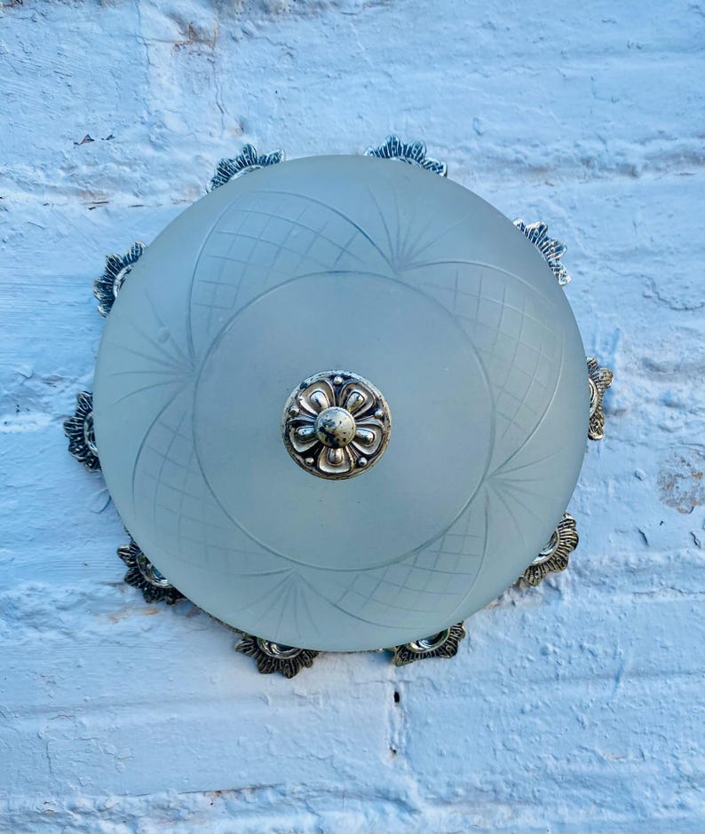 Small Flush Mount Ceiling Light Fixture, Antique, Silver Tone Bronze ...