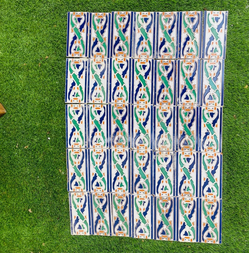 35 ANTIQUE CERAMIC TILES, Rectangular Spanish Talavera Moroccan Moor ...