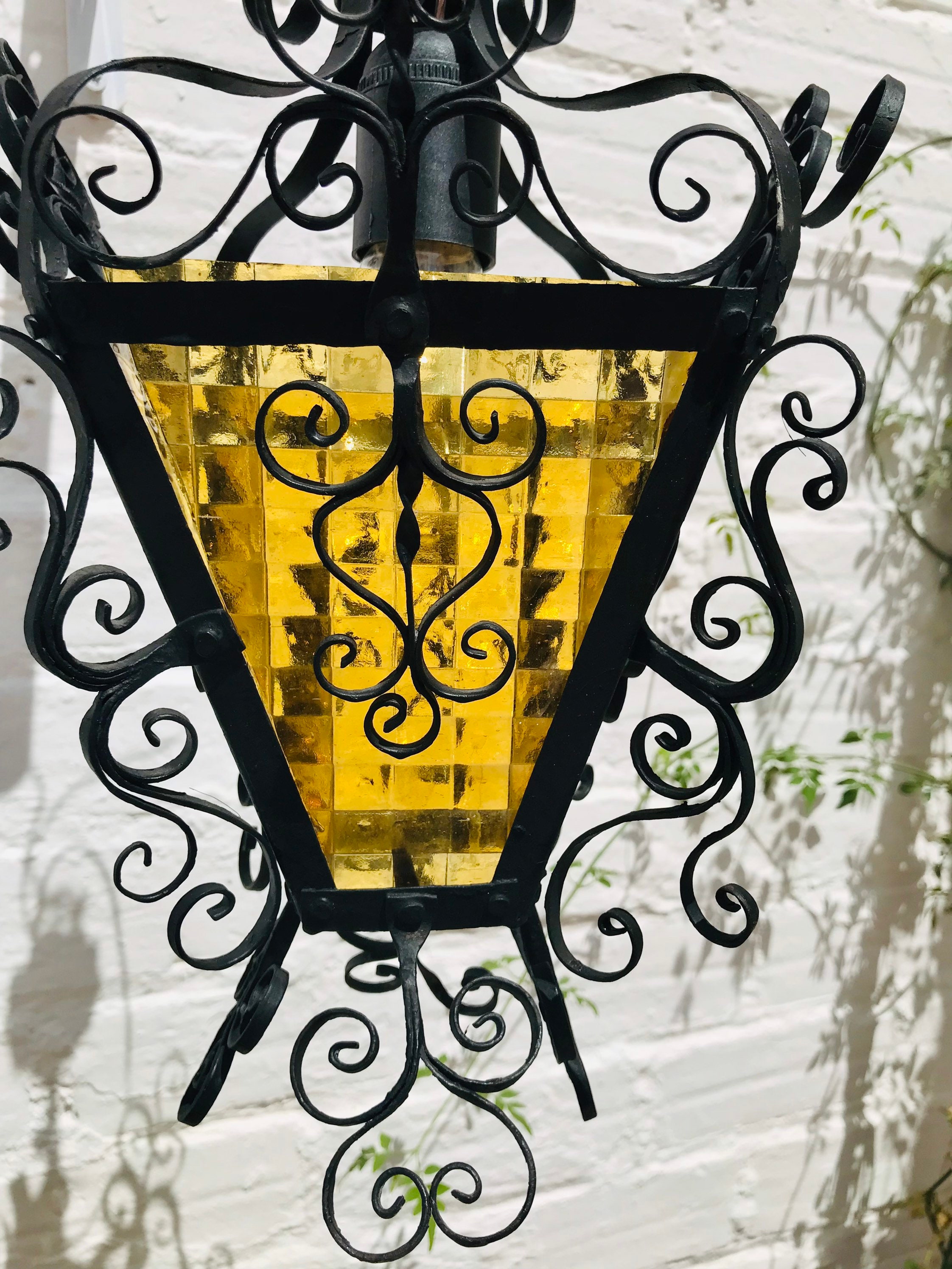 Antique Spanish Colonial Revival Lantern Black Scrolled Wrought Iron ...