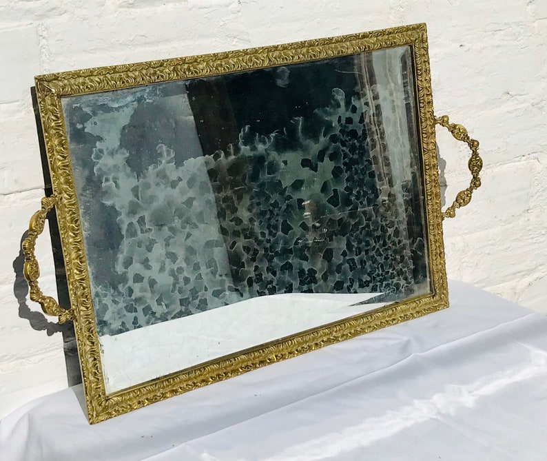 22" Antique Bronze Vanity Tray and Wall Mirror, Rectangular, Baroque ...