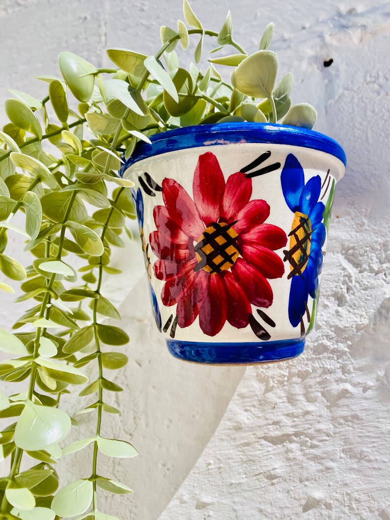 Spanish Talavera Pottery Wall Hanging Ceramic Planter Floral Spain Blue ...