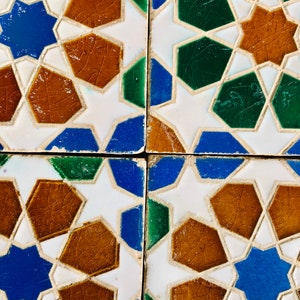 4 ANTIQUE CERAMIC TILES, Spanish Talavera Alhambra Mensaque Rodríguez ...