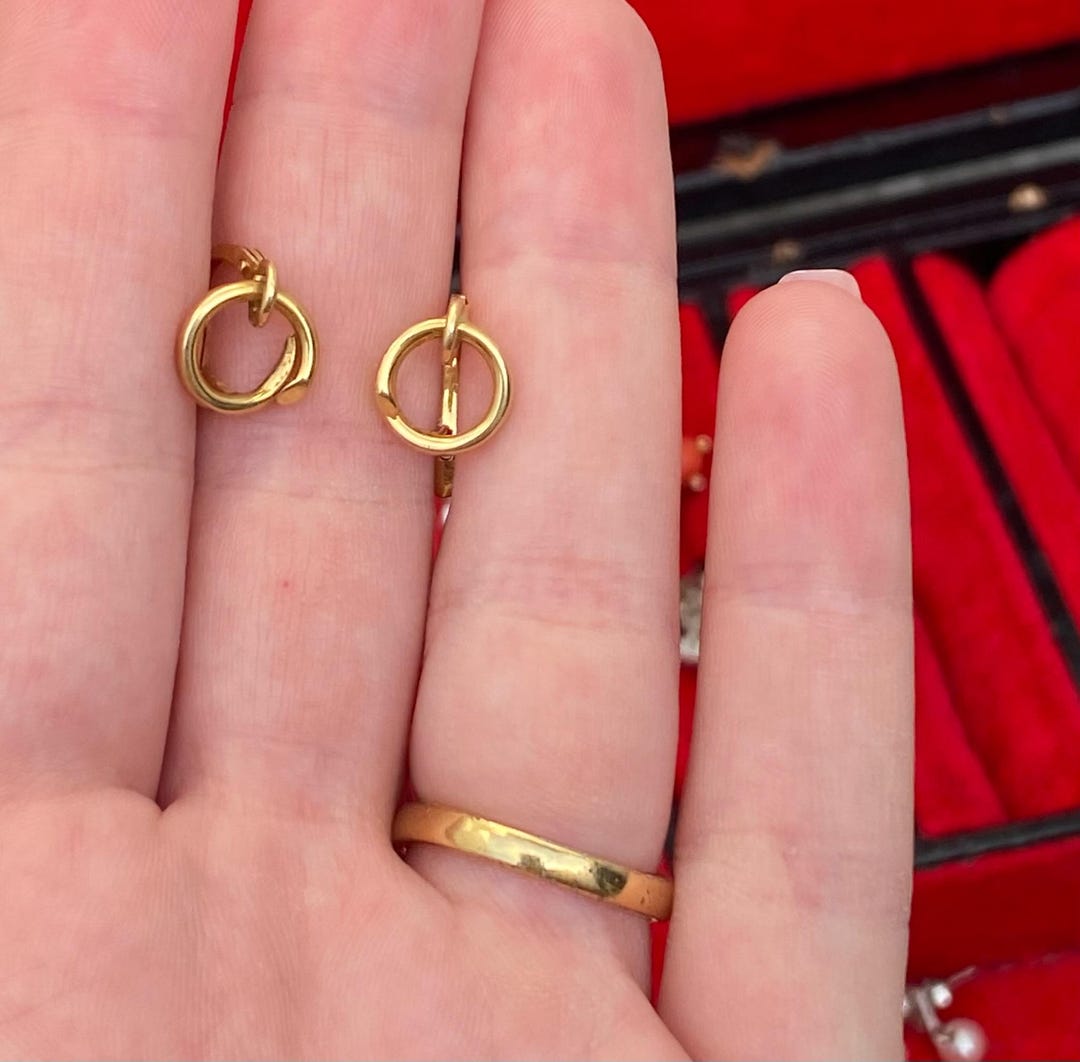 Antique 18k Gold Earrings, Latch Back, CIRCLE Studs Small Elegant ...