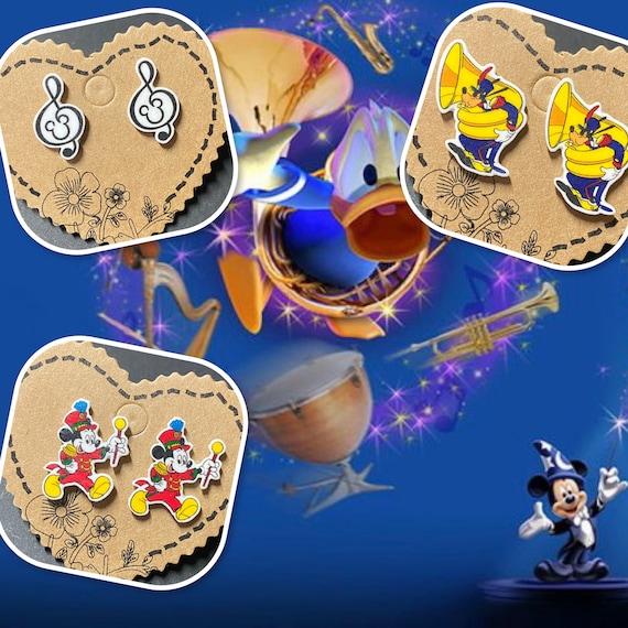 Band Mickey Mouse and Band Goofy and Treble Clef Earrings | Etsy