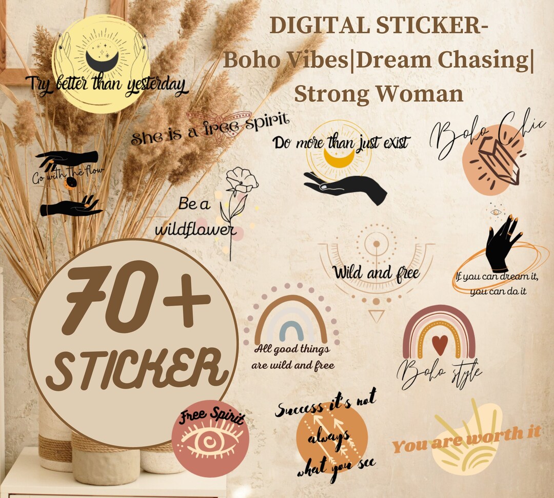 Boho Vibes 74 20 BONUS Digital Stickers Boho Theme Instagram Story ...