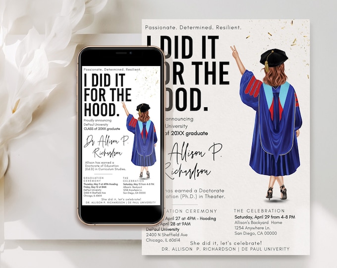 Phd Doctorate Graduation Invitation, Doctorate Graduation Announcement ...