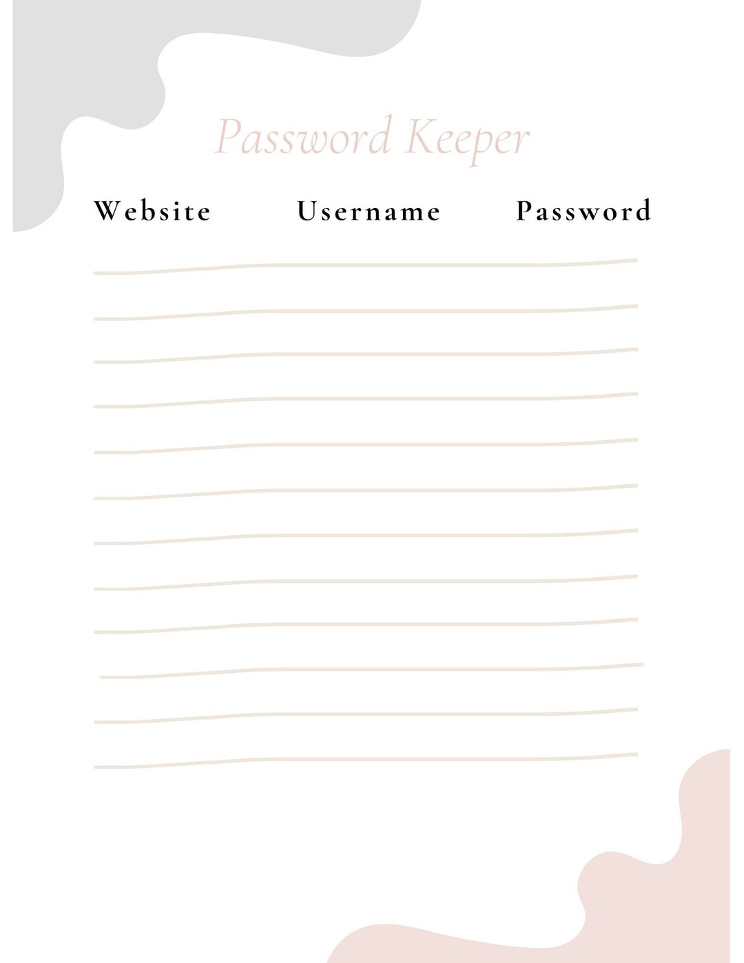 Printable Password Keeper | Password Log | Password Organizer | Instant ...