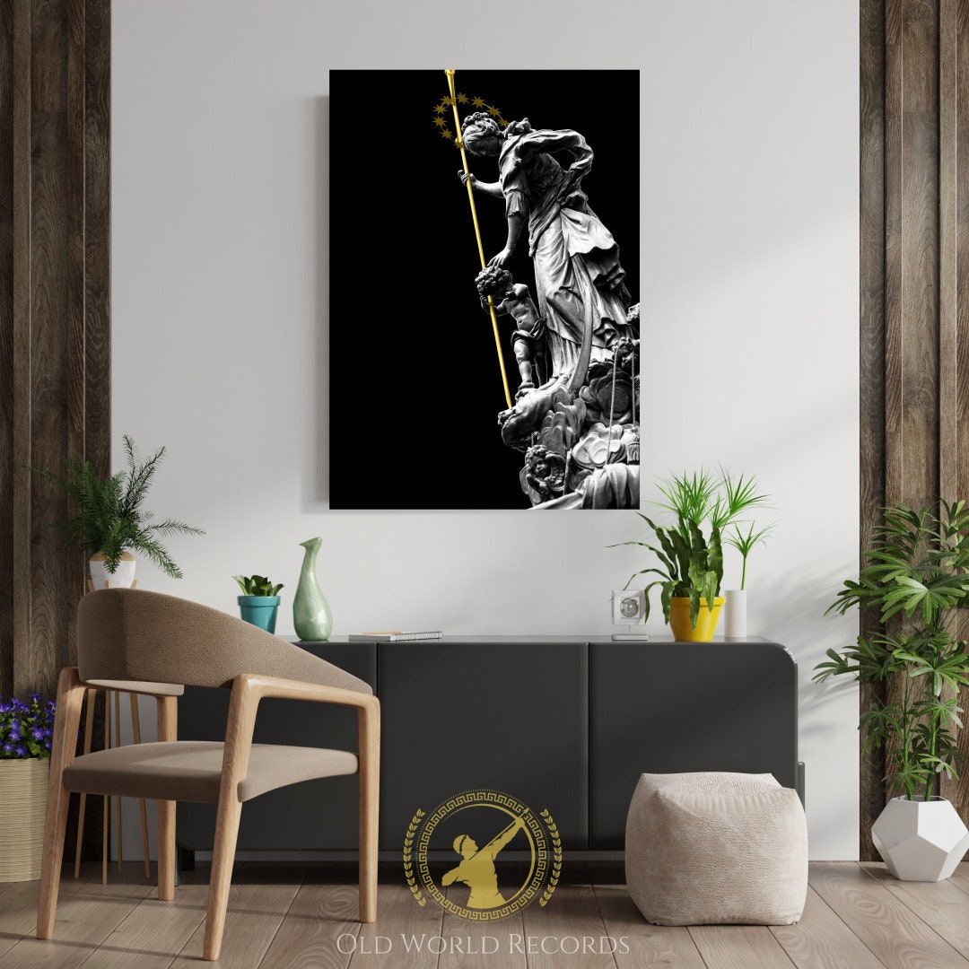 Holy Mother Mary Slaying A Demon, Black and White, Masculine Mancave ...