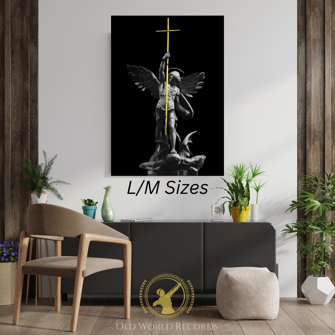 Archangel Saint Michael Killing Devil, Black and White, Spiritual Art ...