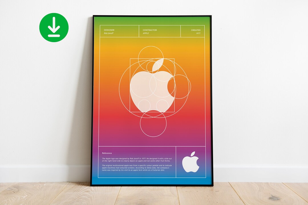 Apple Logo Poster 1977 / Multicolor / White / Minimalist Poster / Print ...