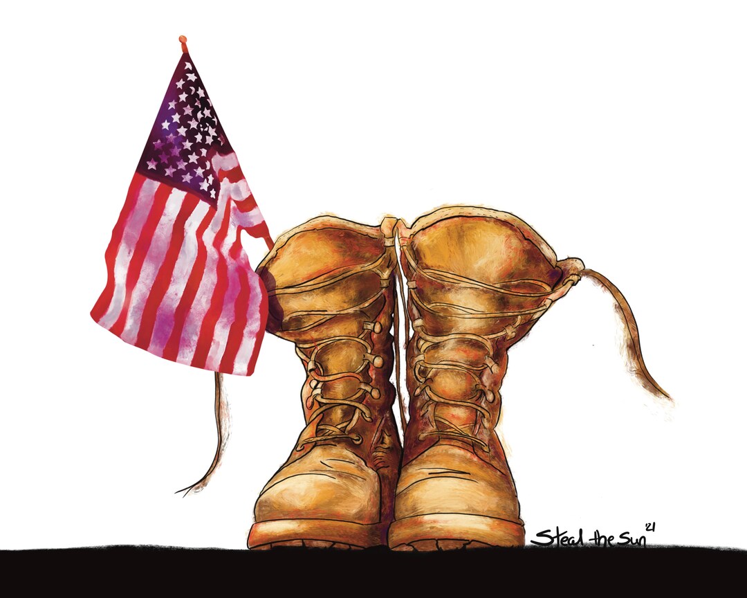 Tan Military Boots With Flag Wall Art Gift (print at Home) - Etsy