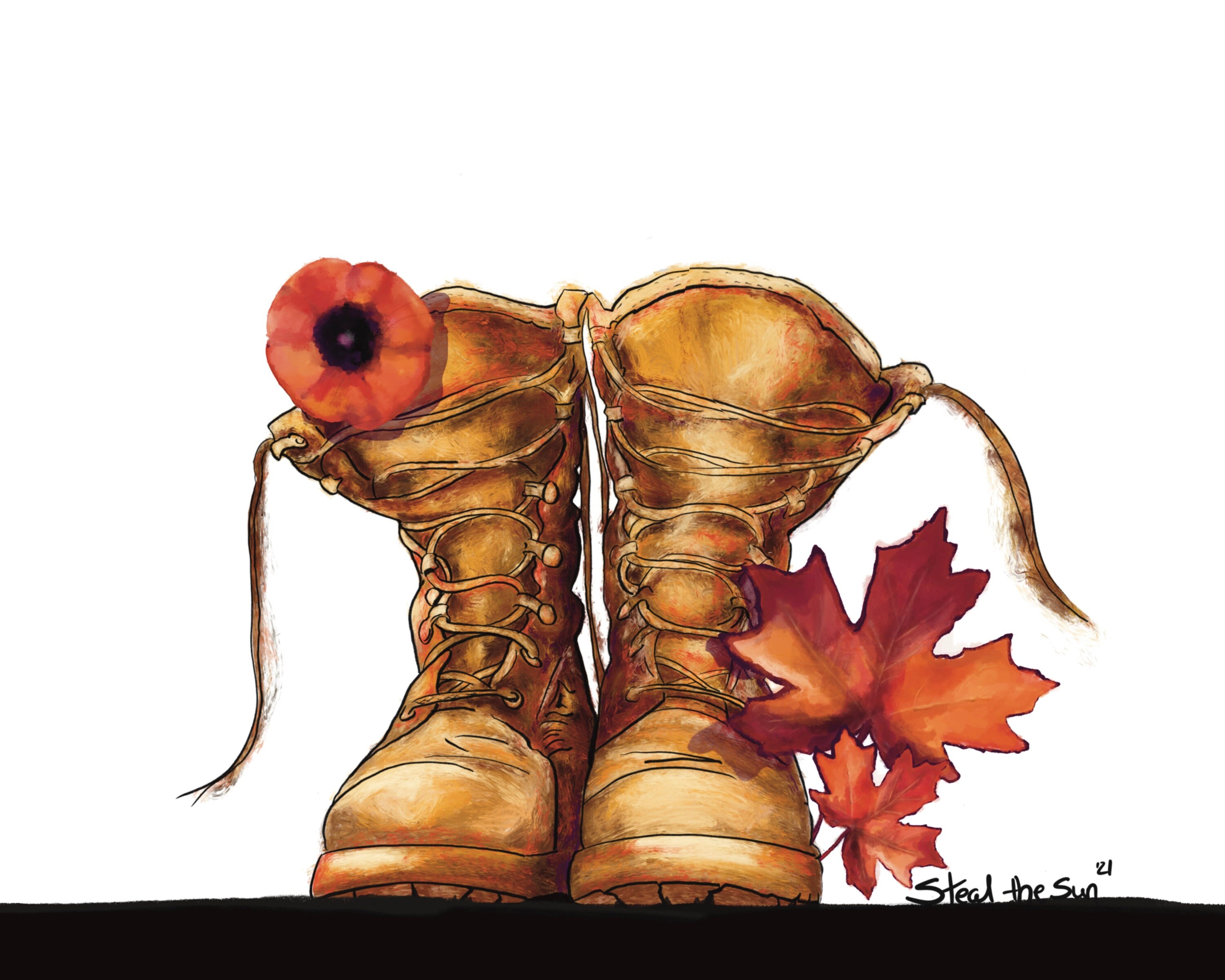 Tan Canadian Military Boots With Poppy & Maple Leaf Wall Art (print at ...